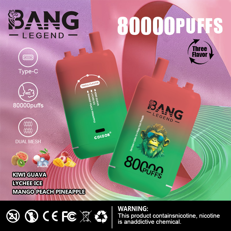 BANG LEGEND 80K Puffs Vape kiwi passion & lychee ice & mango peach pine