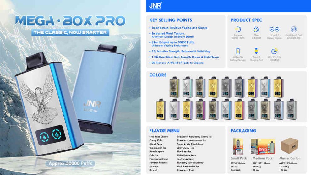 JNR Vape Mega Box Pro 50000 Puff Strawberry Watermelon Ice