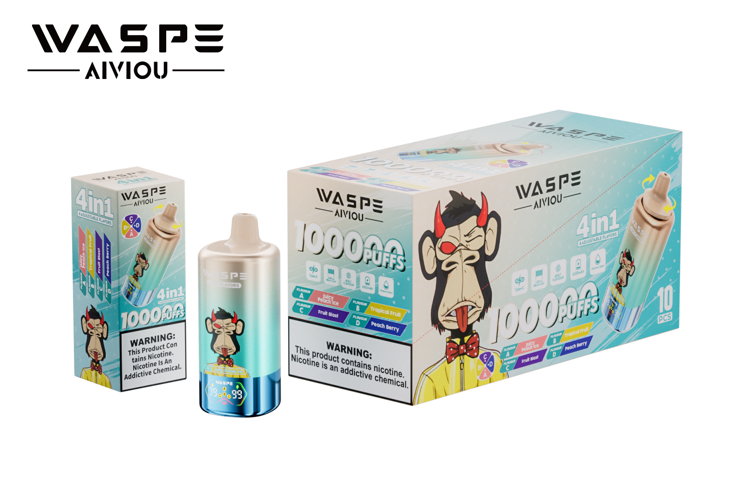 Waspe 4 in 1 100000 PUFF Juicy Peach Ice & Tropical Fruit & Fruit Blast ...